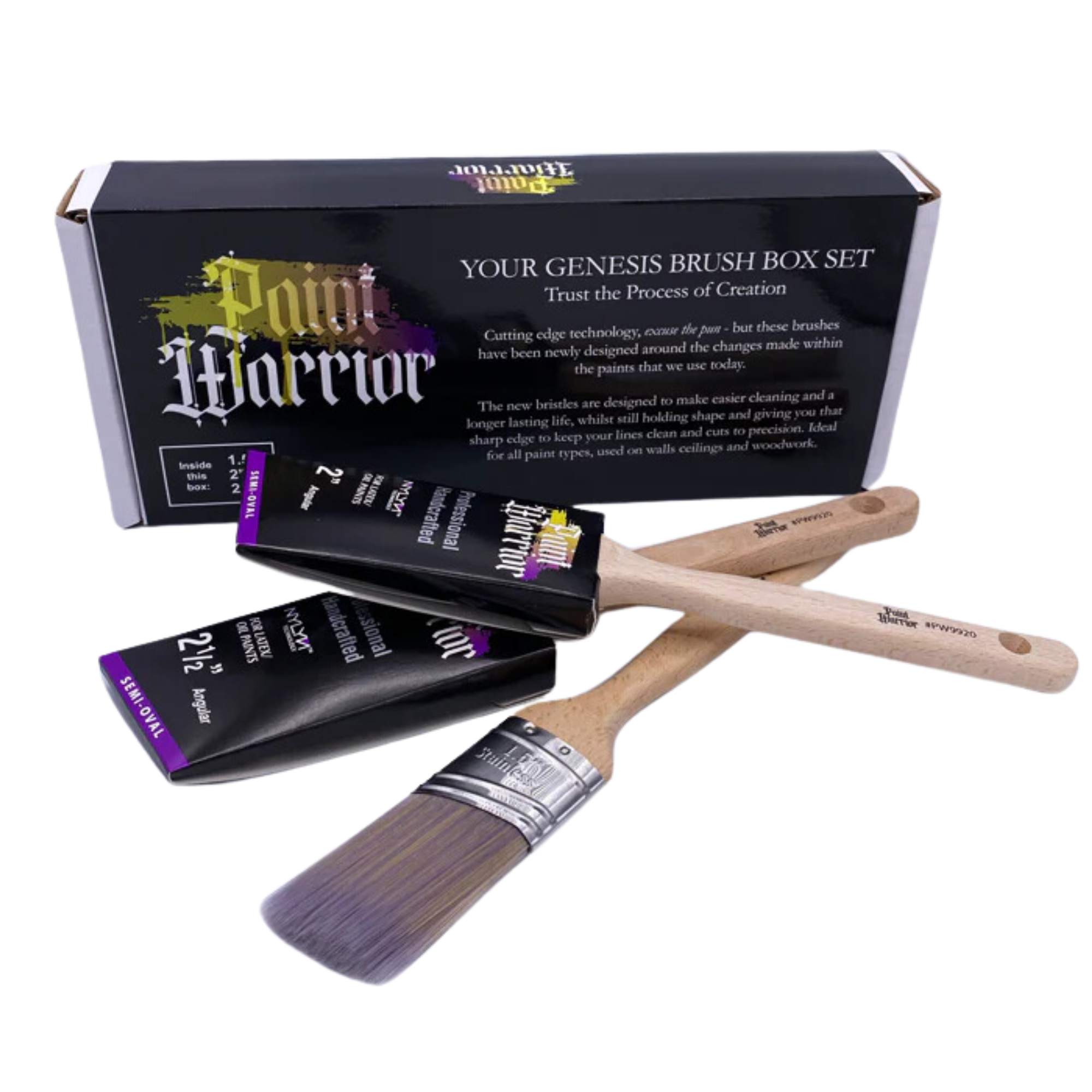 Paint Warrior Oval Angled Long Handle Paint Brushes Box Set 3 Pack ...