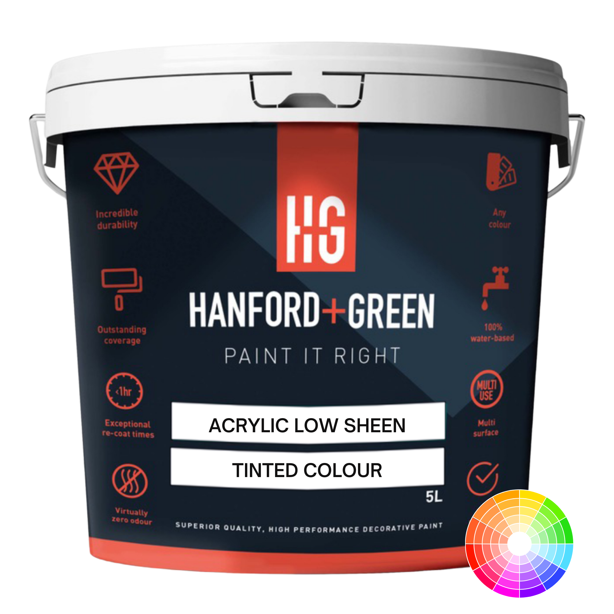 Hanford & Green Acrylic Low Sheen Paint Tinted Colour - 7% Sheen ...